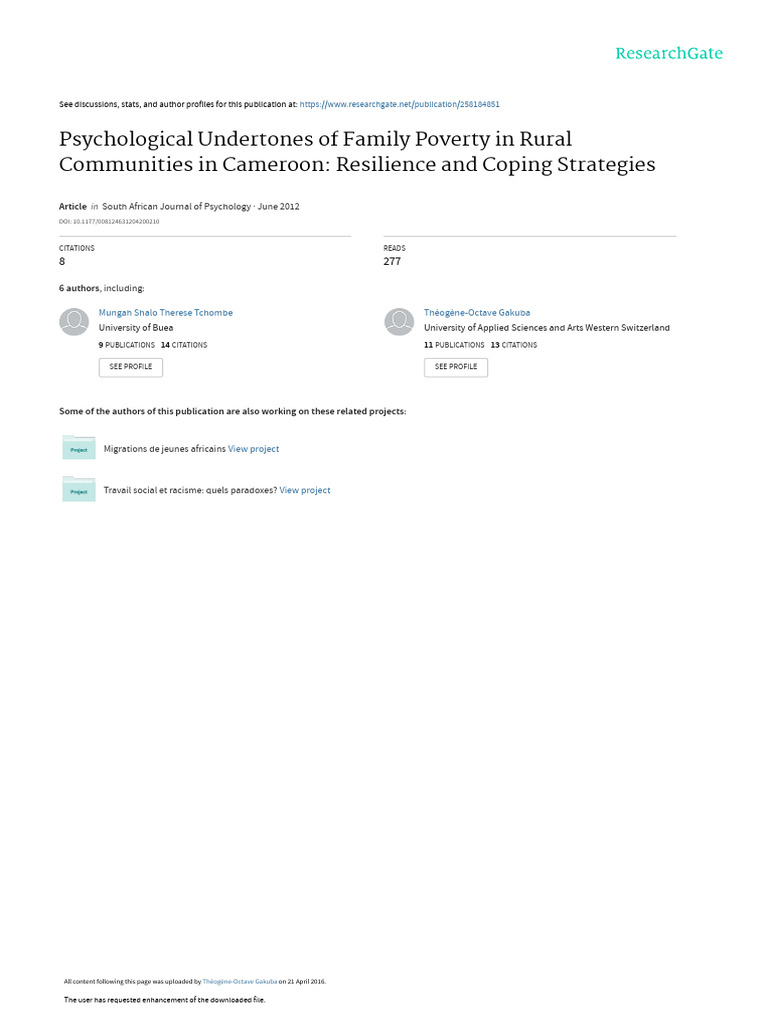 Tchombe and Gakuba (2012) Psychological Undertones of Family Poverty in ...
