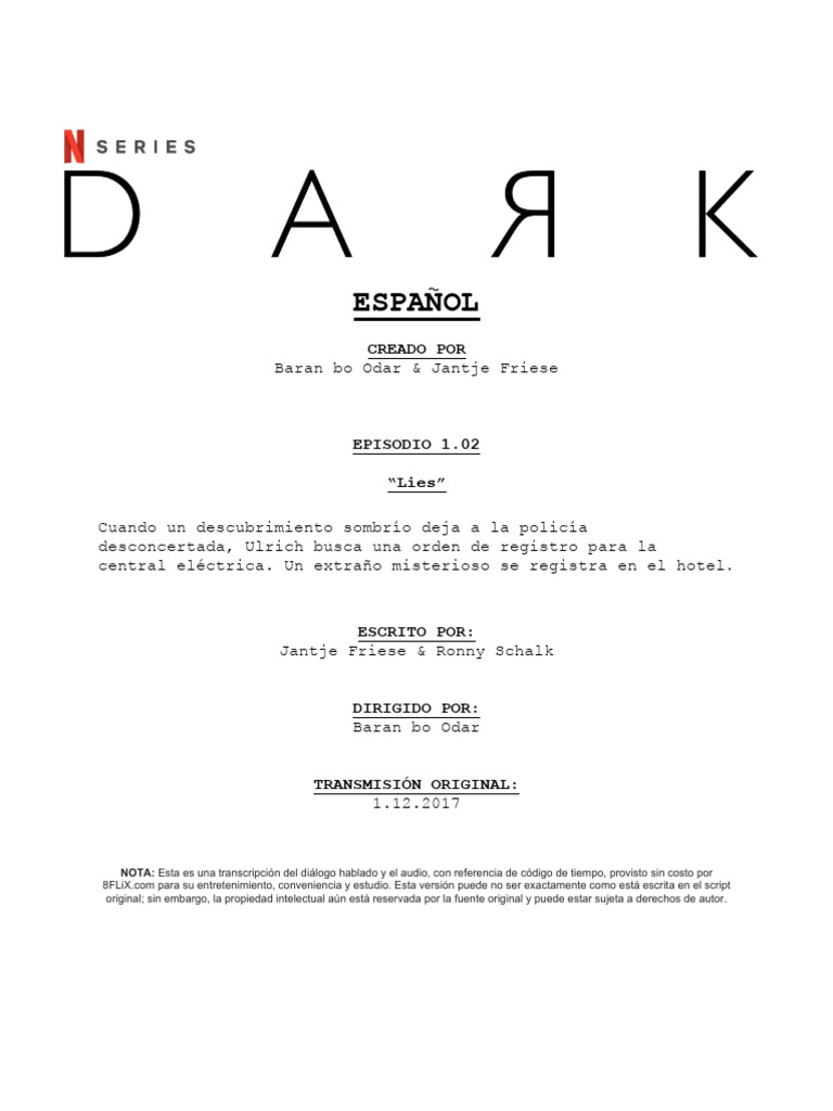 Dark SPANISH Episode Script Transcript Season 1 02 Lies | PDF | Novela ...