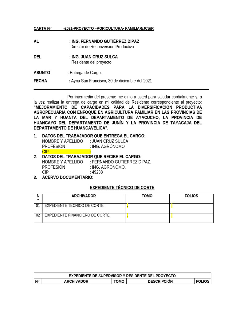 Entrega de Cargo Acervo Documentario | PDF | Finanzas y administración ...