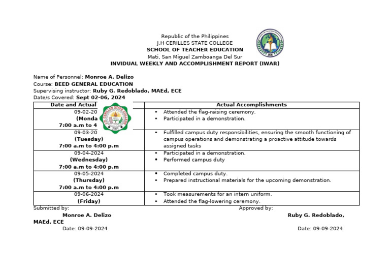 Weekly Accomplishment Report: BEED | PDF