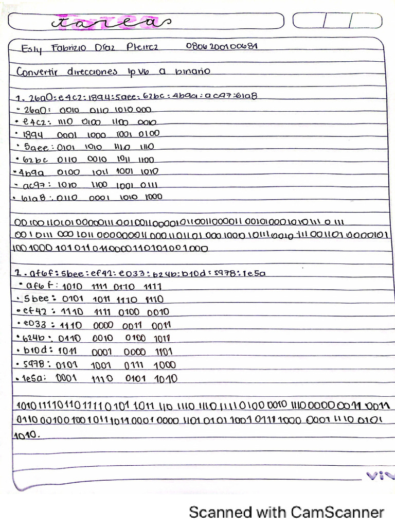 Tarea Convertir Direcciones IpV6 A Binar | PDF