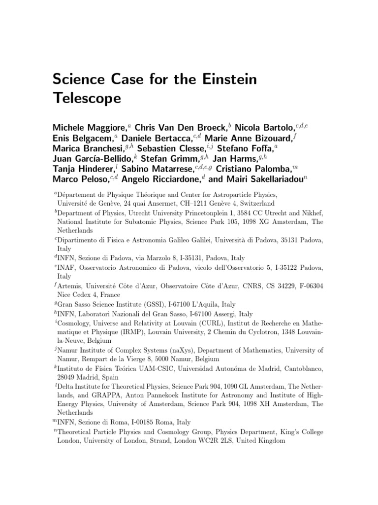 Maggiore Et Al. - 2020 - Science Case For The Einstein Telescope | PDF ...