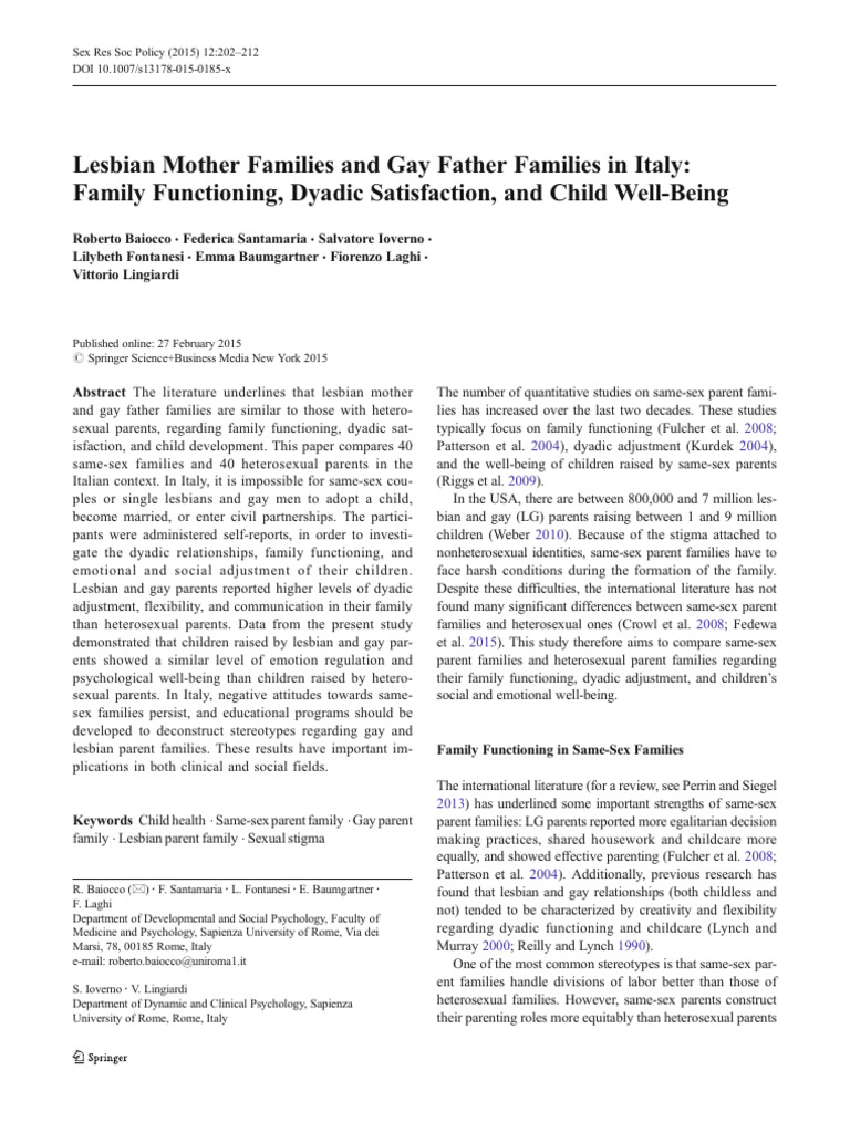 Lesbian Mother Families and Gay Father Families in Italy: Family ...