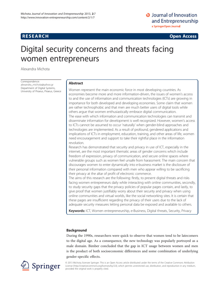 Digital Security Concerns and Threats Facing Women Entrepreneurs | PDF ...