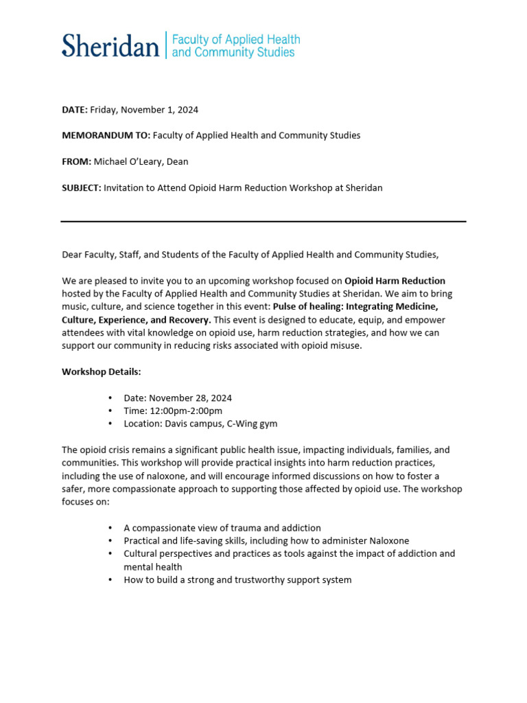 Narcan Workshop Sheridan Community Invitation | PDF