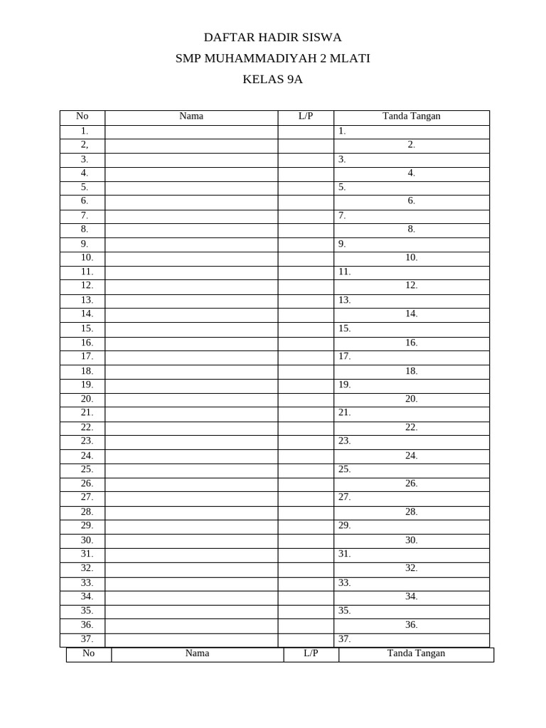 Daftar Hadir Siswa | PDF