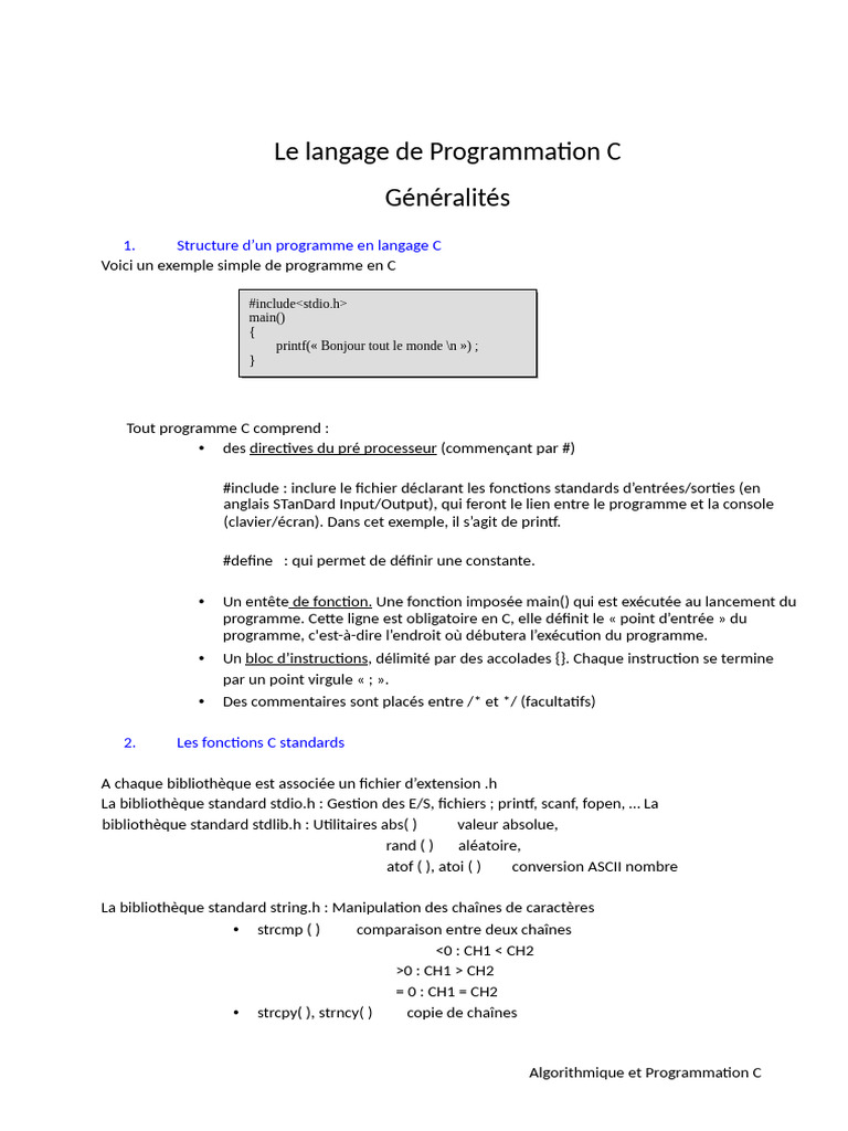 Resume en C | PDF | C (Langage de programmation) | Programme informatique