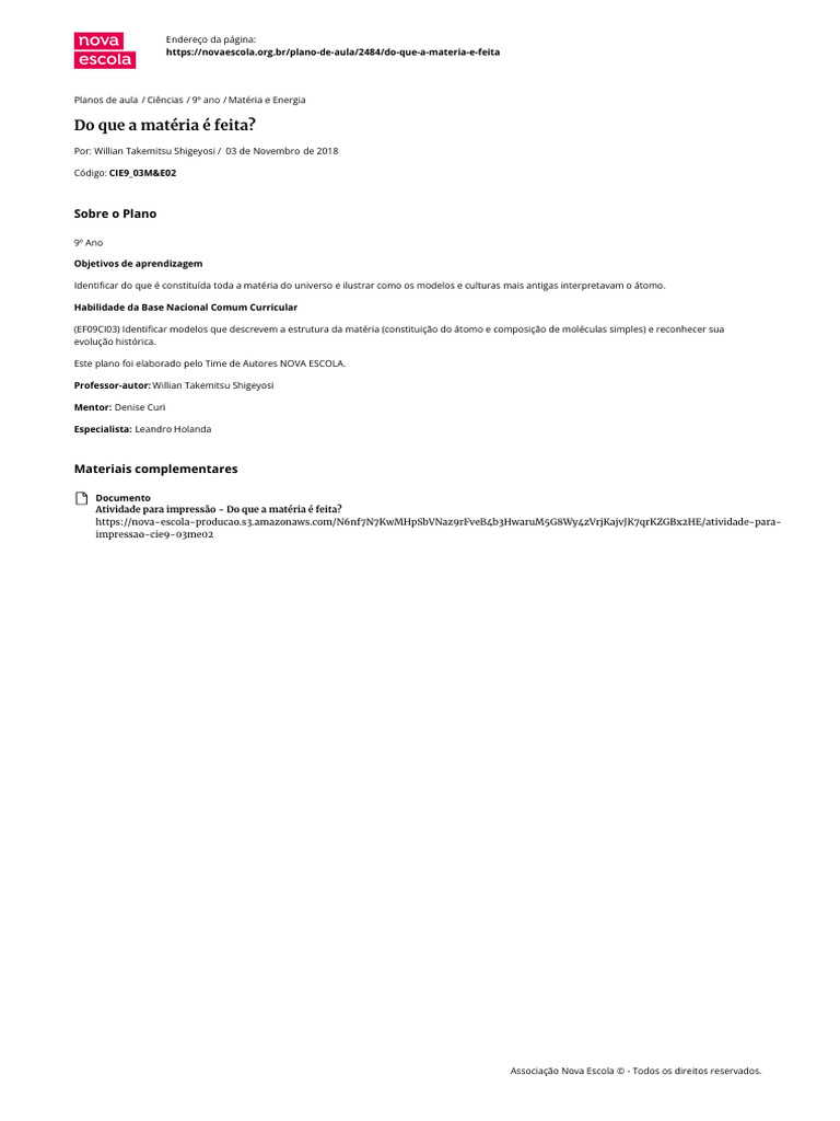 plano-de-aula-cie9-03me02 | PDF | Matéria | Science