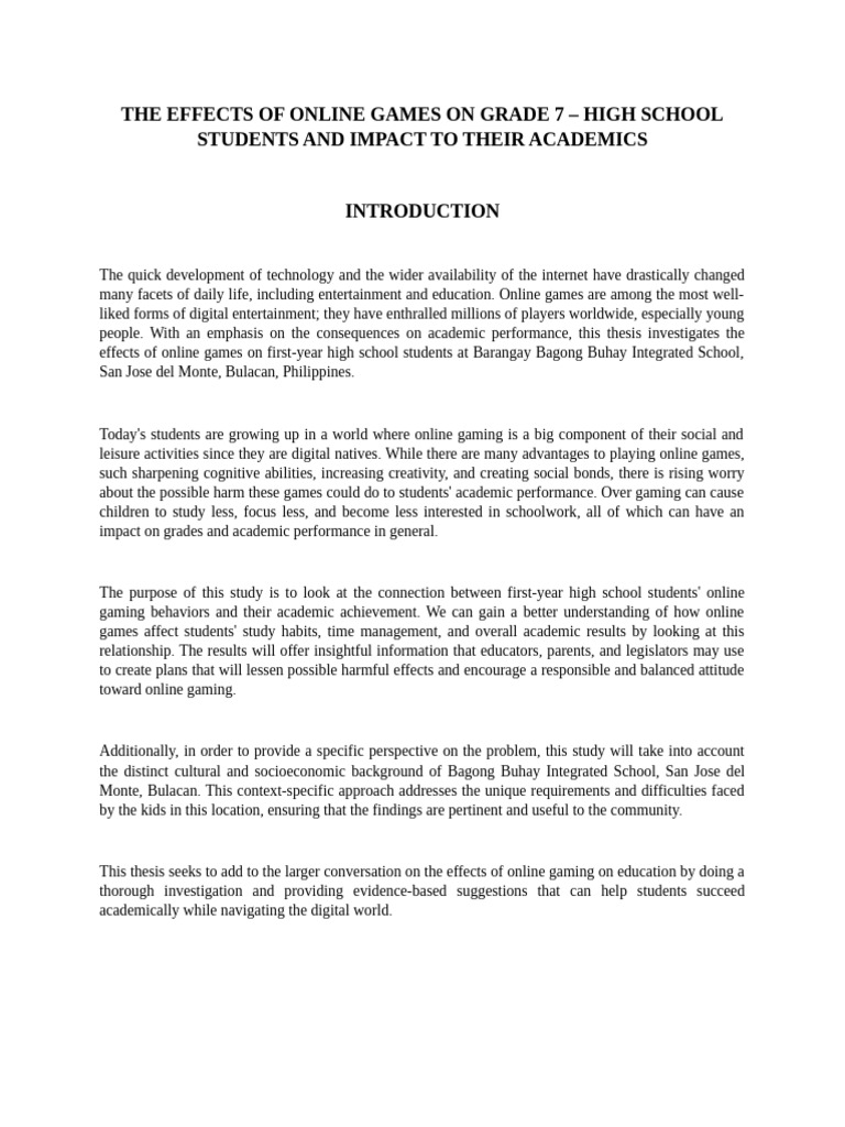Aathe Effects of Online Games On Grade 7 - Lian | PDF | Survey ...