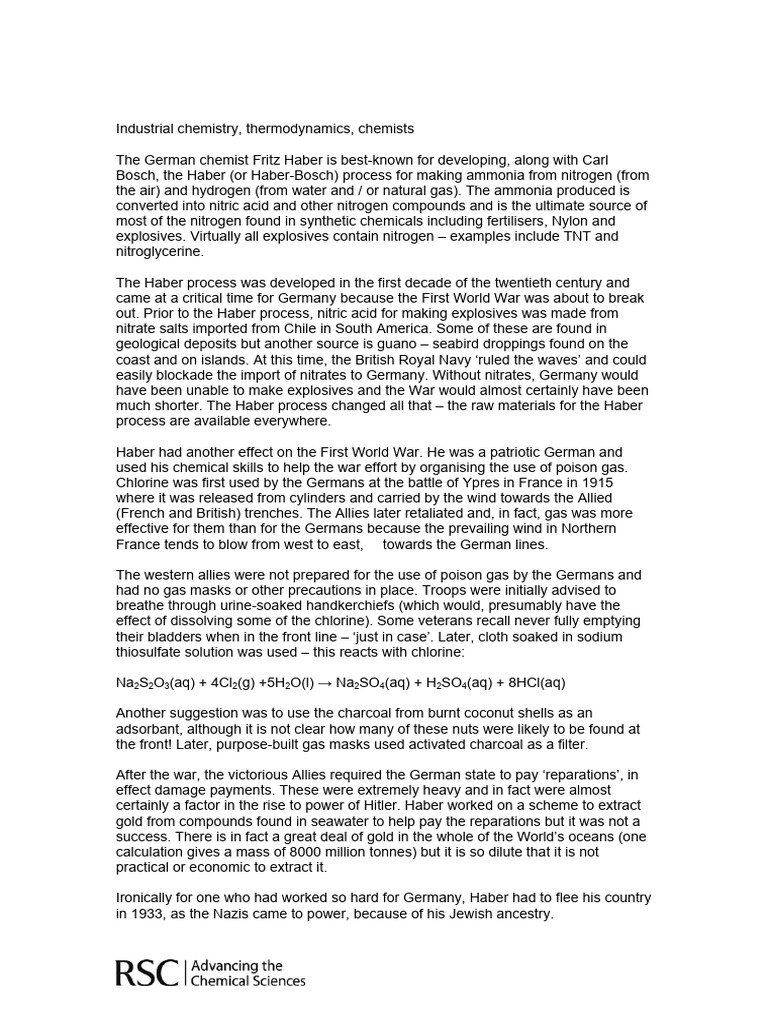 Fritzhaber Anecdotes of Science | PDF | Nitrogen | Chemistry