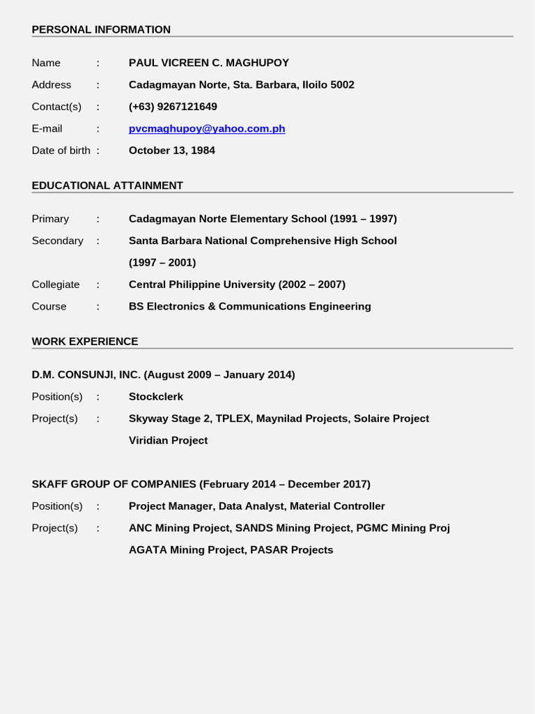 Resume Old Format | PDF | Science & Mathematics