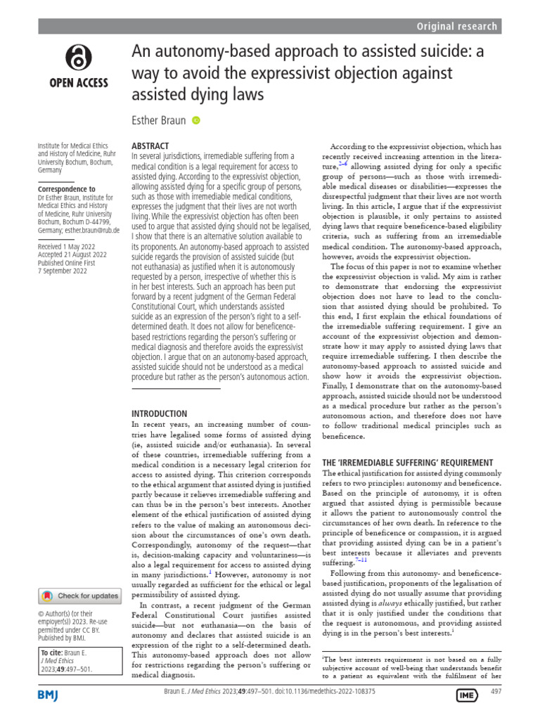 An Autonomy Based Approach To Assisted Suicide Way To Avoid The | PDF | Autonomy | Medicine