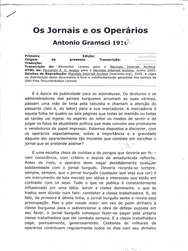 Texto Os Jornais e Os Operários | PDF