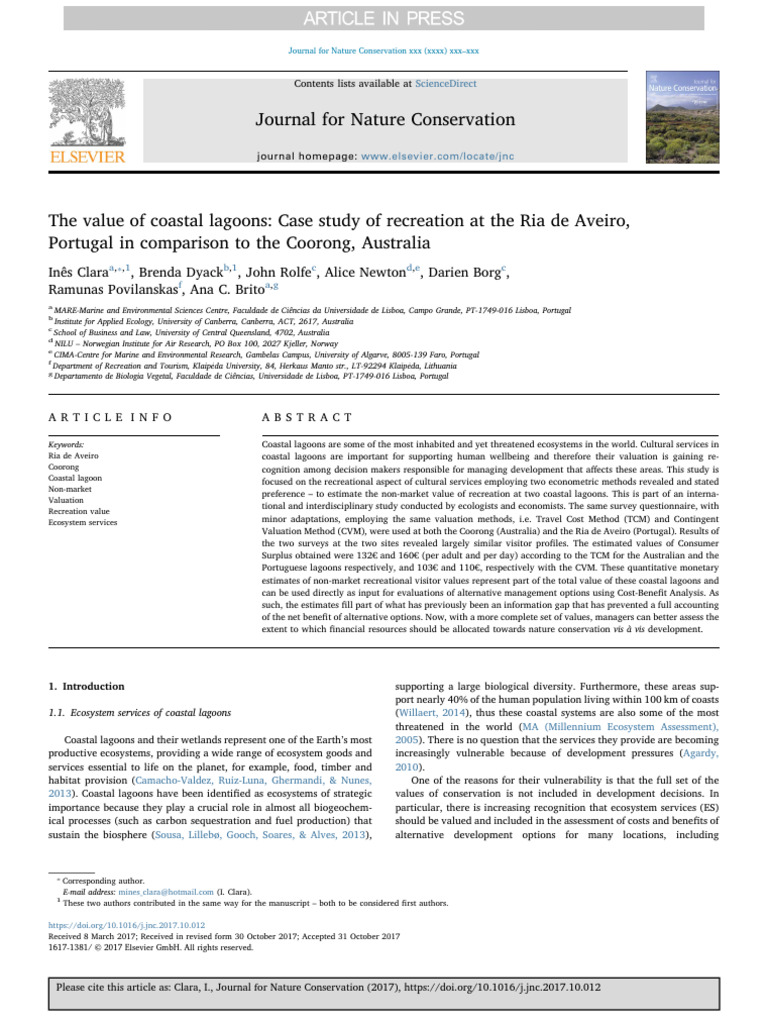 Coastal Lagoon Recreation Value | PDF | Cost–Benefit Analysis ...
