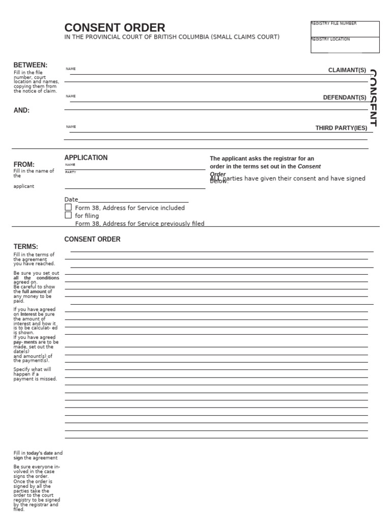 Main - Form scl021 Consent Order British Columbia Canada | PDF | Public Law | Common Law