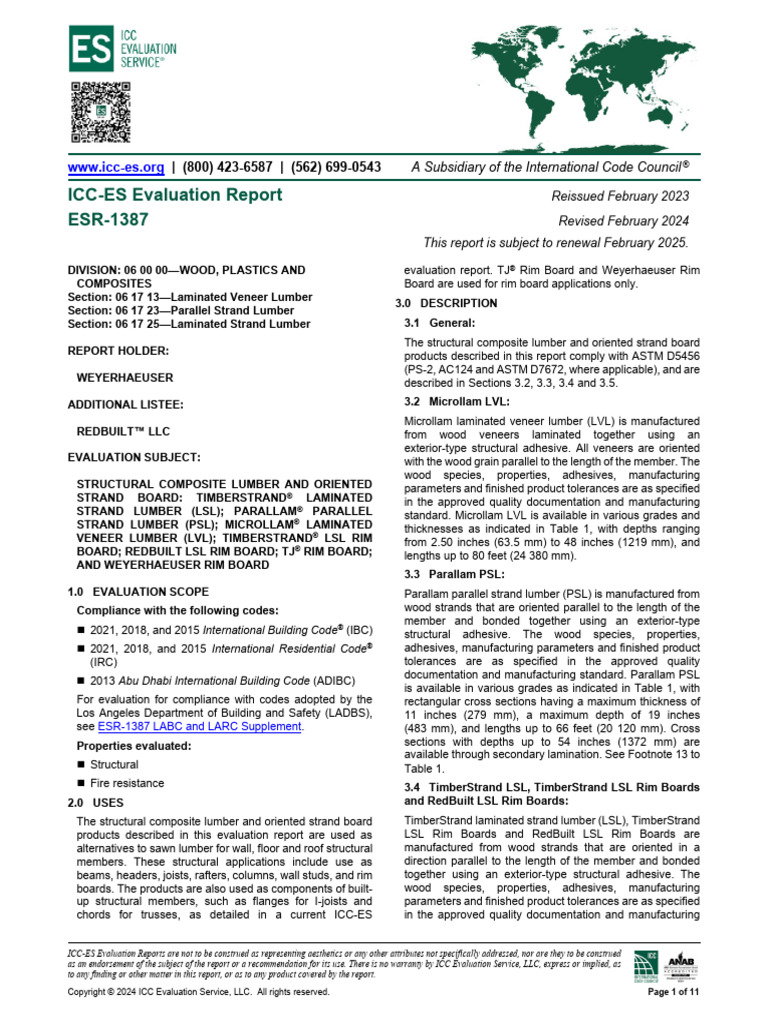 Esr 1387 | PDF | Lumber | Building Engineering