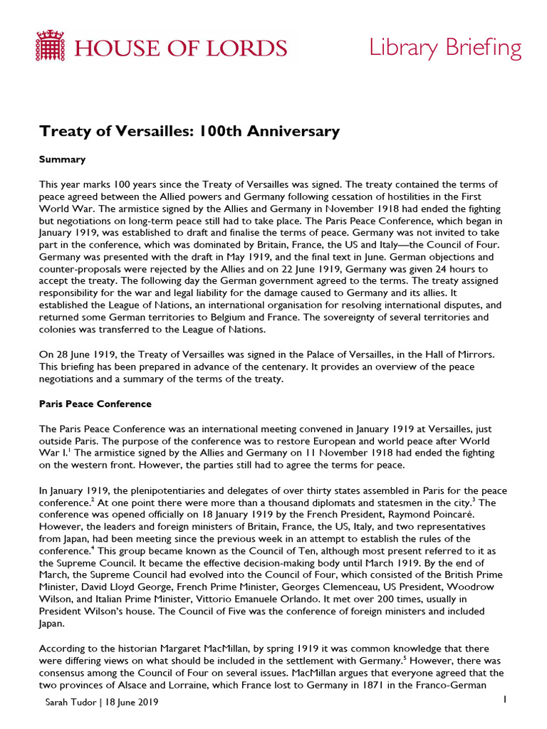The Treaty of Versailles | PDF | Treaty Of Versailles | World War I ...