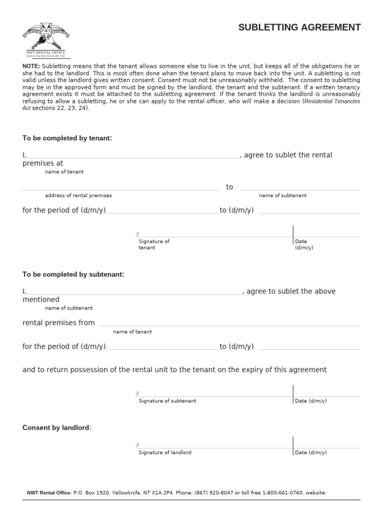 Main - Form 5 nwt8782 Rental Sublet Agreement Northwest Territories ...