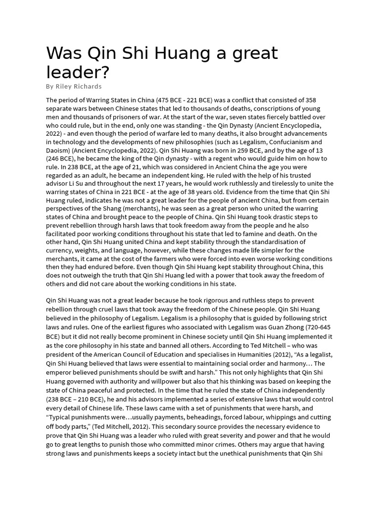 Qin Shi Huang: Leadership Analysis | PDF | China | World Politics