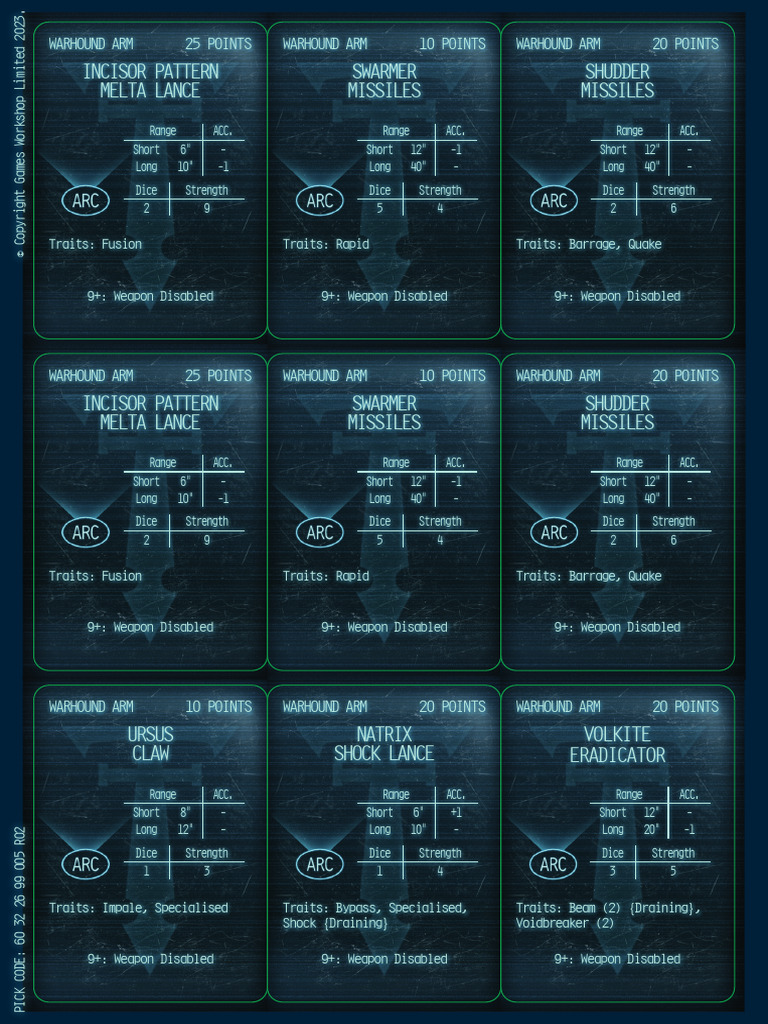 Warhound Weapon Cards | PDF