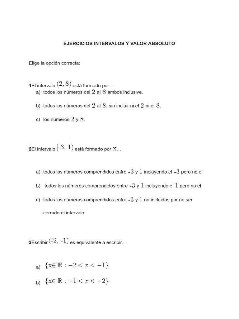Ejercicios Intervalos y Valor Absoluto | PDF