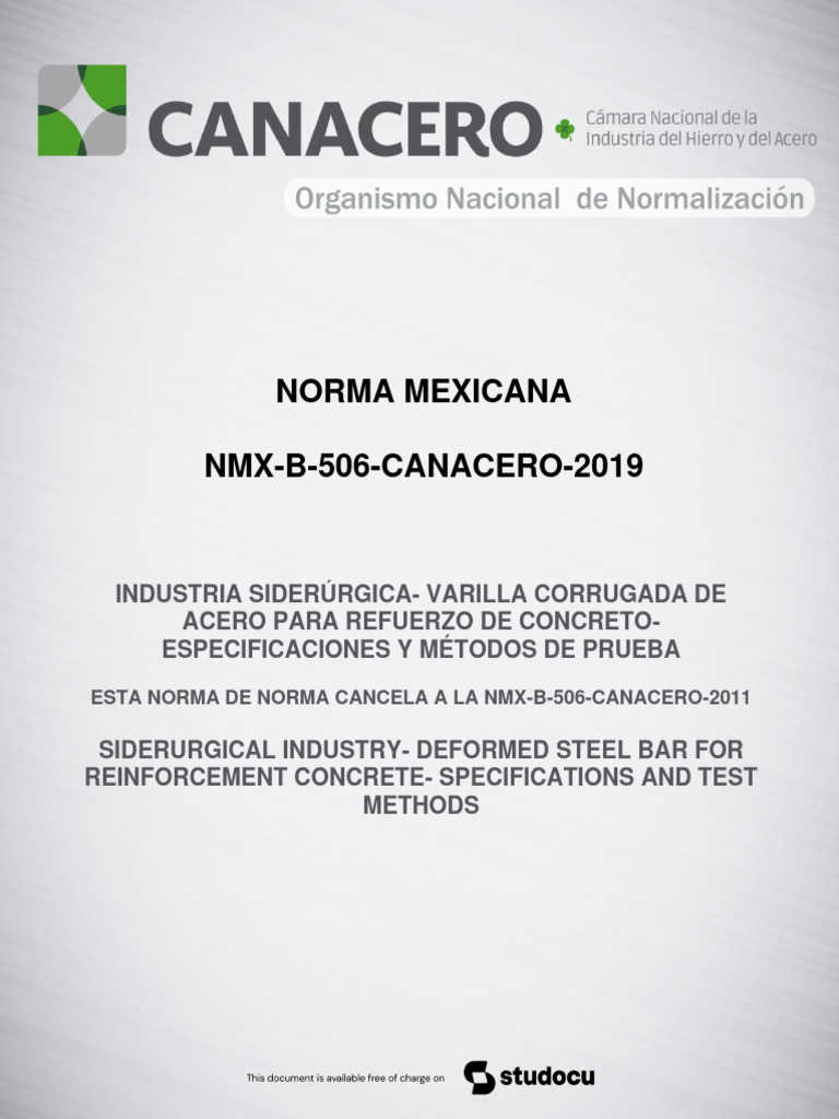 NMX-B-506-CANACERO-2019 Varilla Corrugada para Refuerzo de Concreto | PDF | Acero | Estrés ...