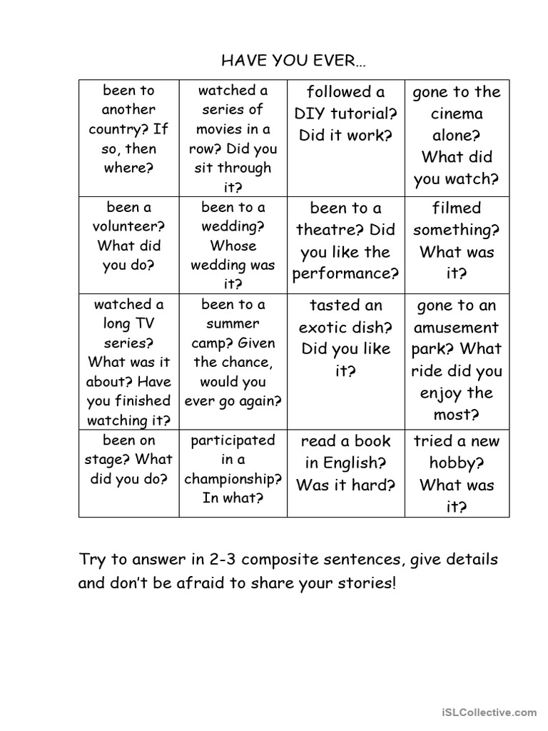 Engaging Life Experience Questions | PDF | Games & Activities