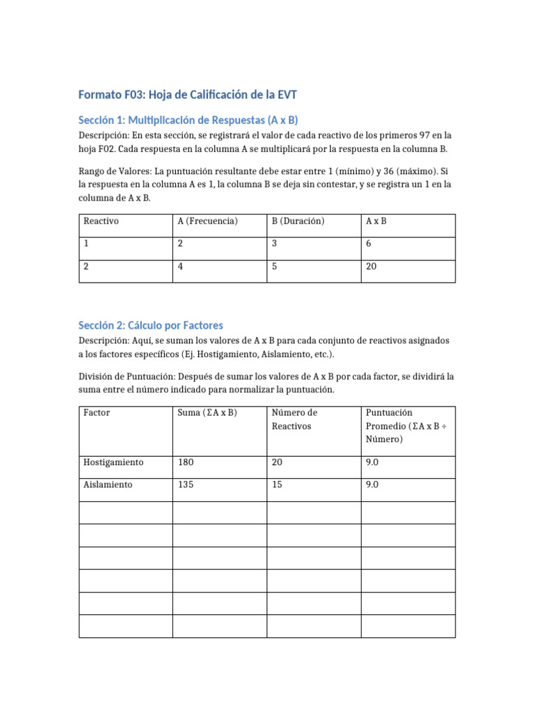 Formato F03 Hoja Calificación EVT | PDF | Métodos y materiales de enseñanza
