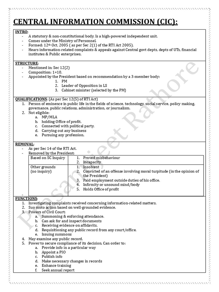 CIC: A Statutory Body Overview | PDF | Government | Justice