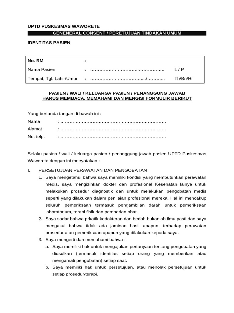 General Konsen Atau Persetujuan Tindakan Umum | PDF