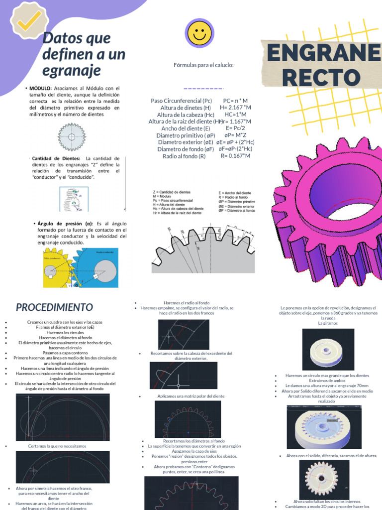 Triptico de Engrane Recto Autocad | PDF | Engranaje | Geometría