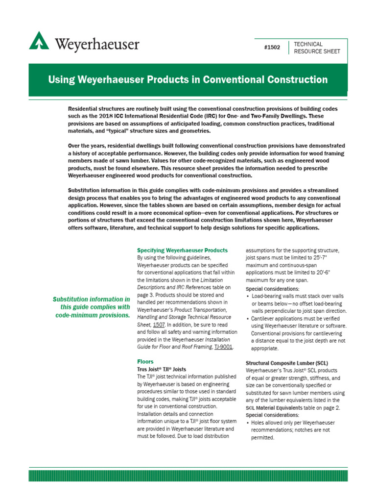 Using Weyerhaeuser Products in Conventional Construction | PDF ...
