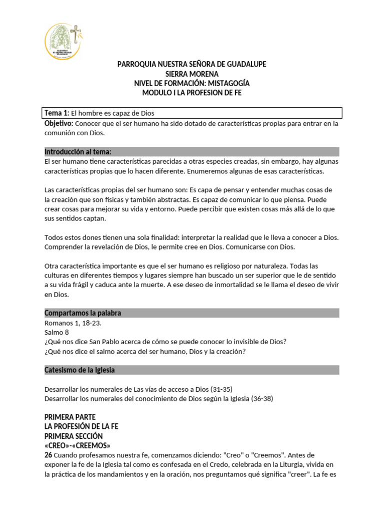 Tema 1 Modulo 1 Mistagogia | PDF | Dios | Fe