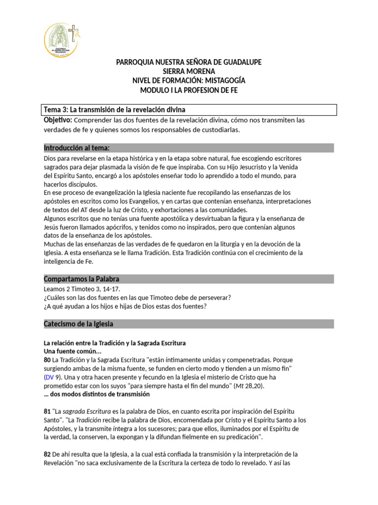 Tema 3 Modulo 1 Mistagogia | PDF | Fe | Creencia religiosa y doctrina