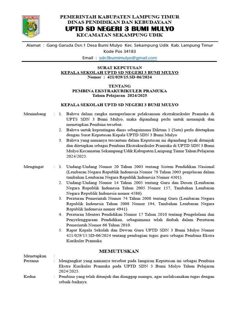 SK Pembina Pramuka 2024-2025 | PDF | Karier & Perkembangan | Kesehatan Holistik