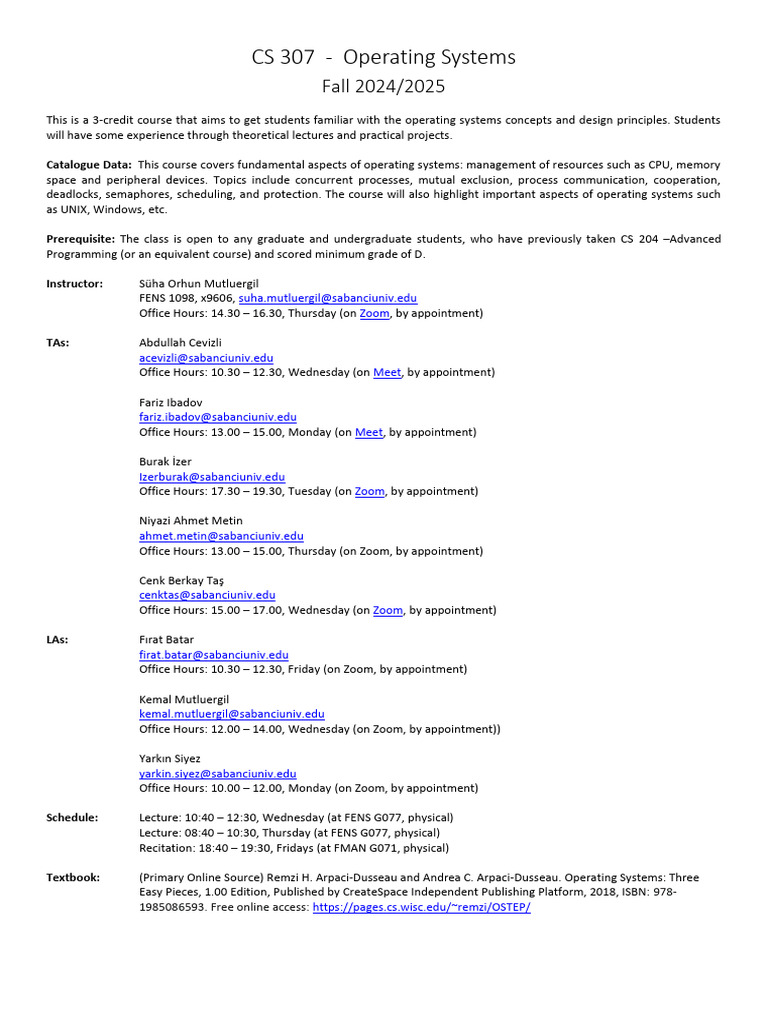 CS 307: Operating Systems Overview | PDF | Plagiarism | Operating System