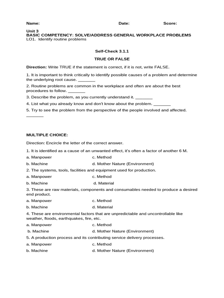 Unit 3 - LO! Identify Routine Problems | PDF