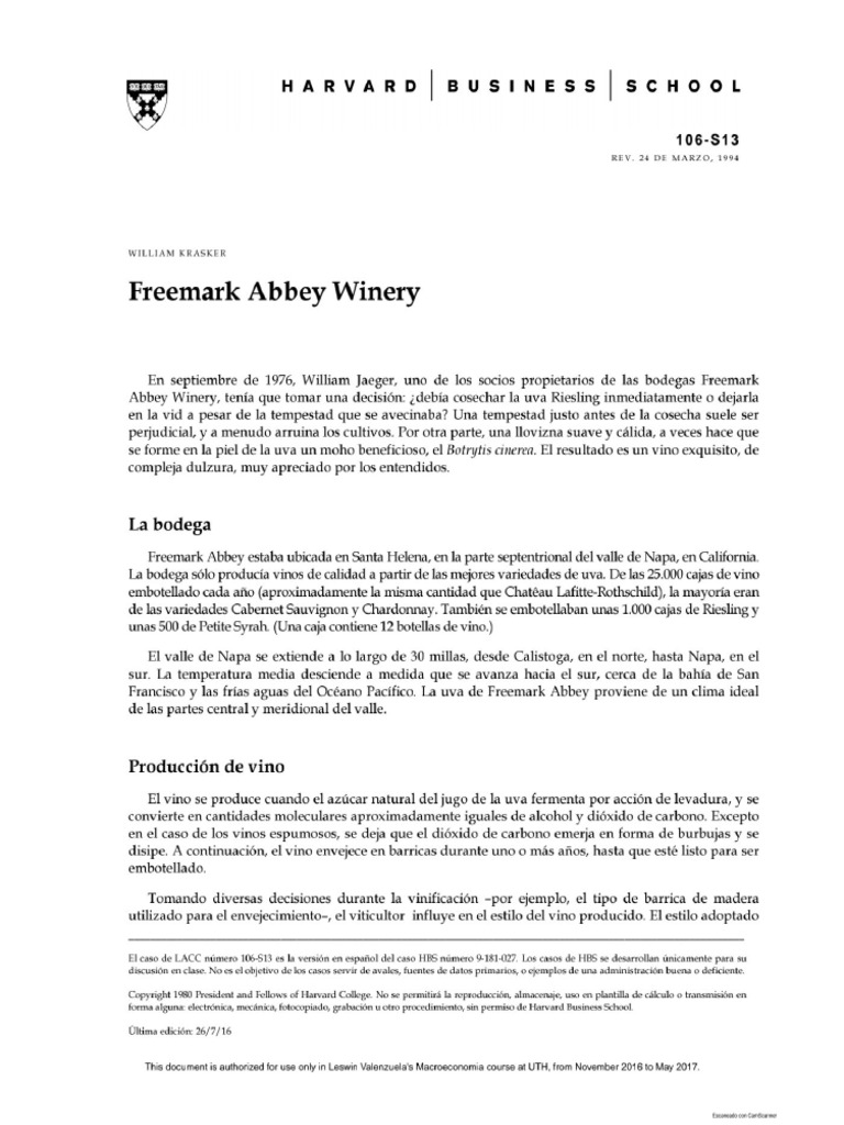 Caso 1. Freemark Abbey Winery | PDF