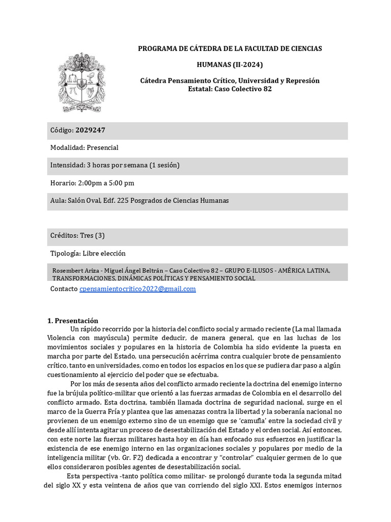 Programa C-Tedra Colectivo 82 (II-2024) | PDF | Evaluación | Colombia