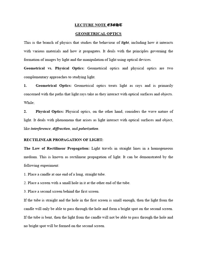 08 Geometrical Optics | PDF | Reflection (Physics) | Optics