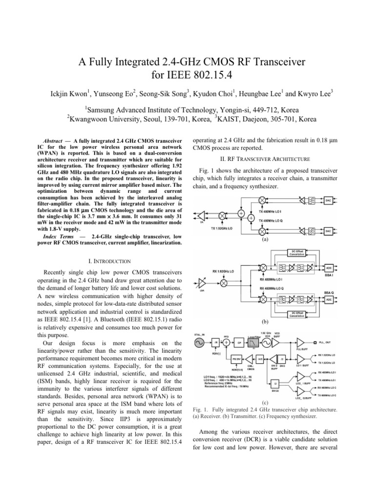 A Fully Integrated 2 4 GHZ CMOS RF Trans | PDF | Amplifier | Cmos