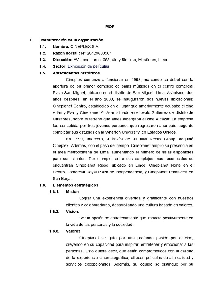 Informe MOF | PDF | Business | Comportamiento