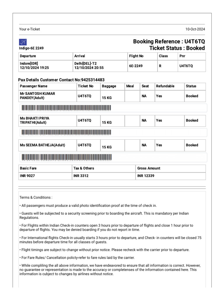 12oct'24 (Idr - Del) Ashram | PDF | Civil Aviation | Airlines