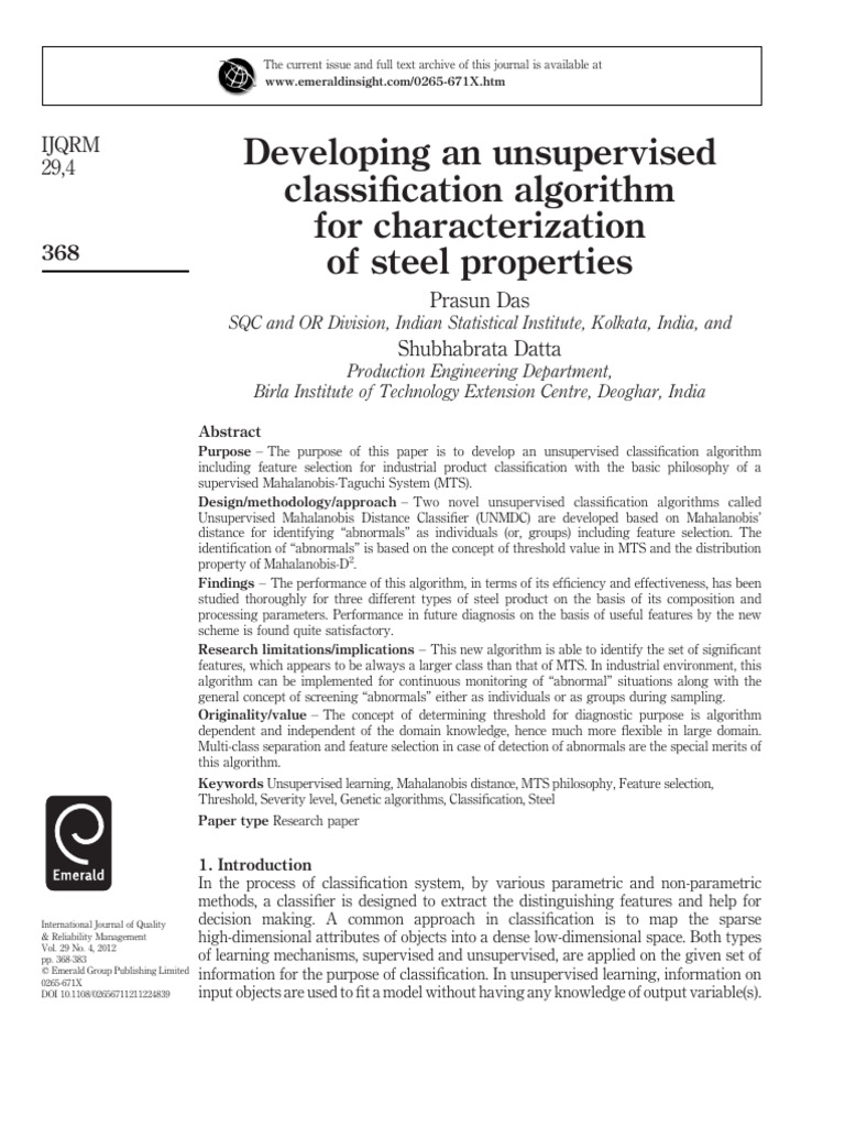 Unsupervised Steel Classification | PDF | Statistical Classification | Cluster Analysis
