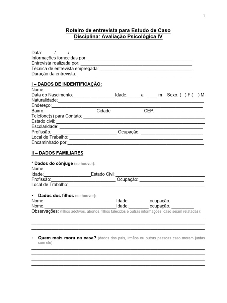 Roteiro de Entrevista Amanmese Estudo de Caso AP4 | PDF | Entrevista | Família