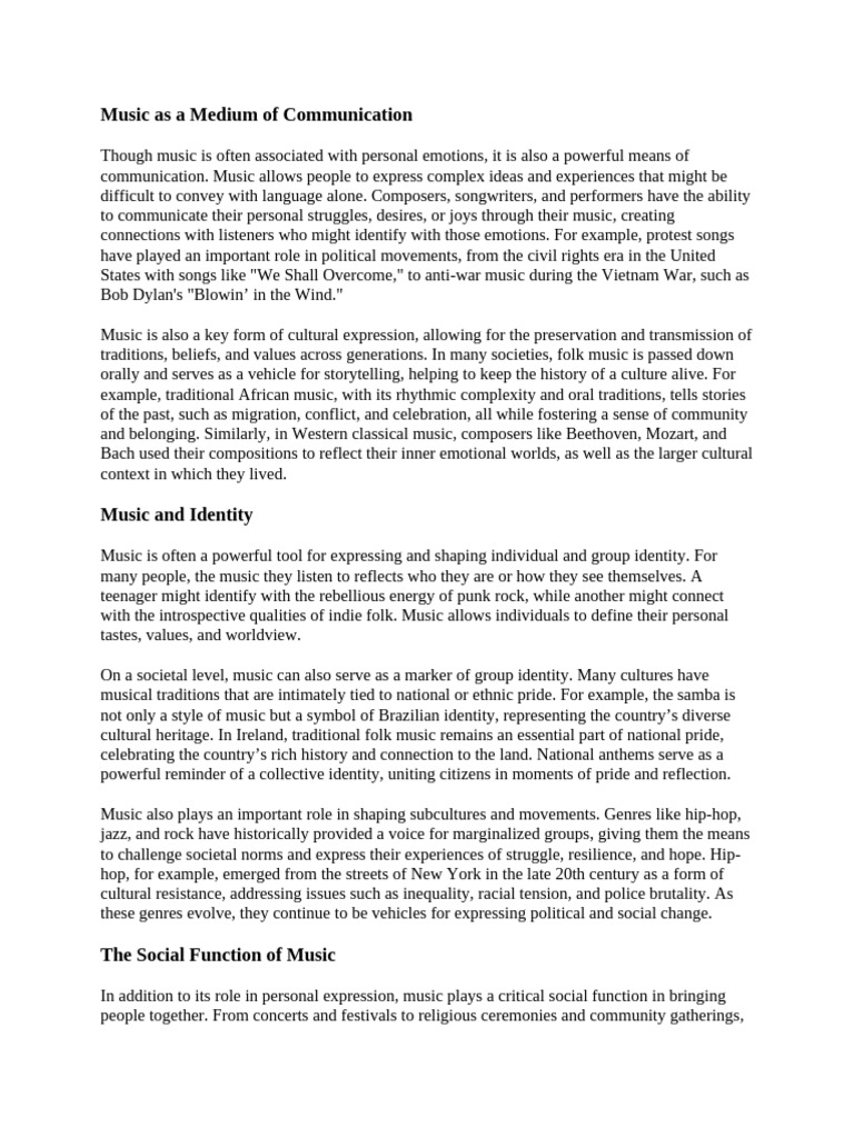Music as Communication | PDF | Traditions | Identity (Social Science)