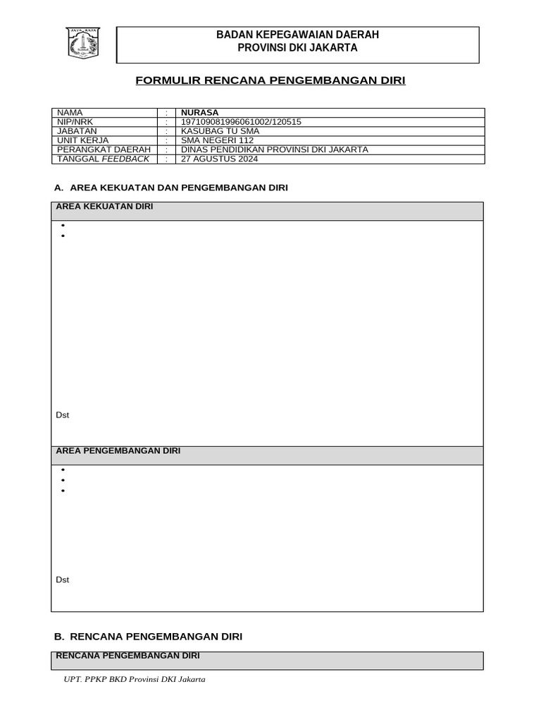 Formulir Rencana Pengembangan Diri - Nurasa - 27-08-2024 | PDF | Bisnis