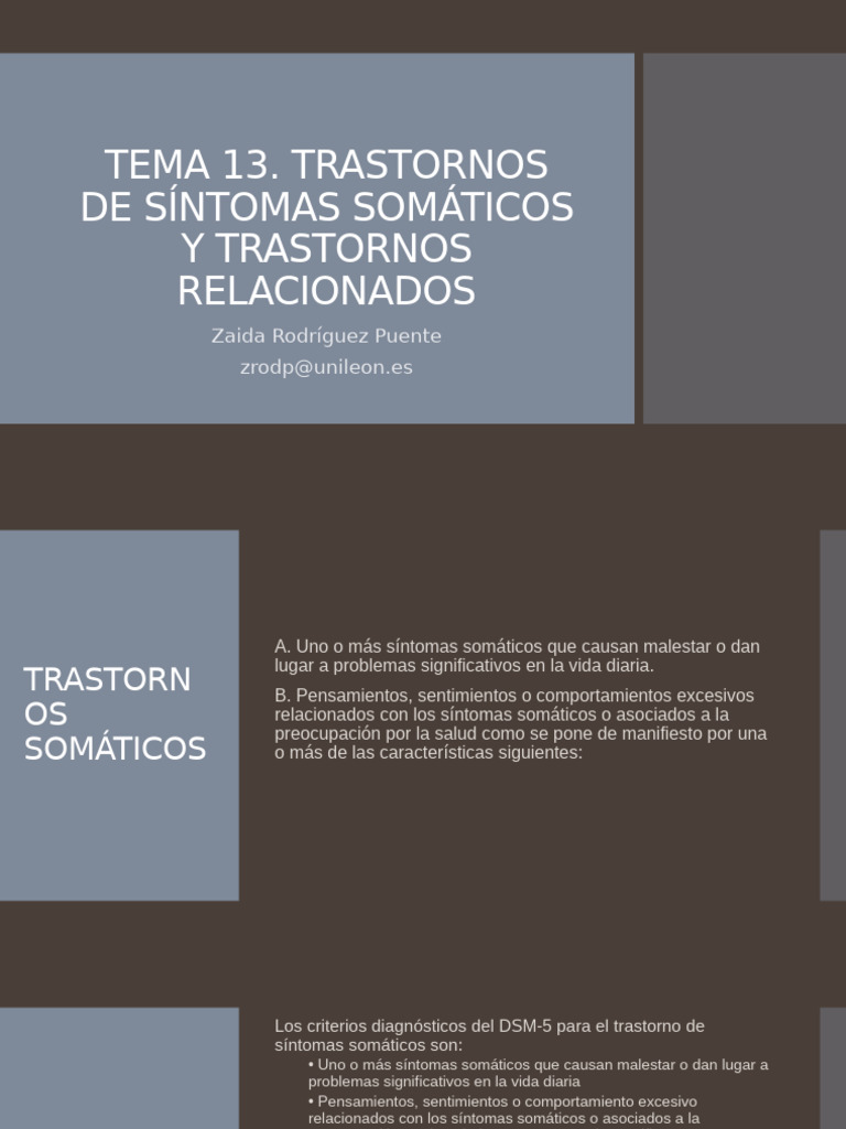 T.13. Trastornos de Síntomas Somáticos | PDF | Trastorno mental | Manual Diagnóstico y ...