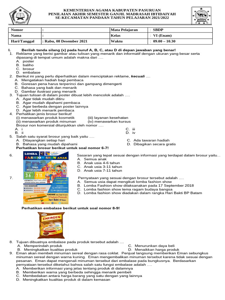 Naskah Soal Pas SBDP KLS 6 | PDF