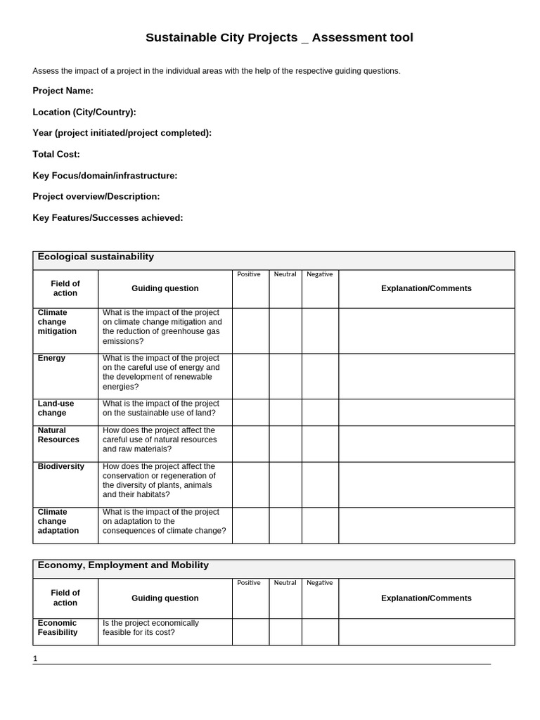 Sustainable City Project Assessment Tool | PDF | Sustainability ...